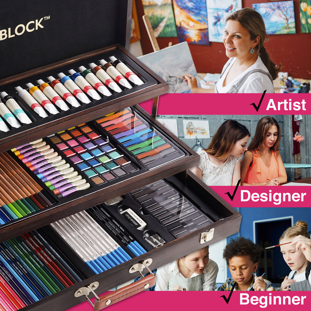 Colour Block Mixed Media Art Set - 181pc (Wooden Box)